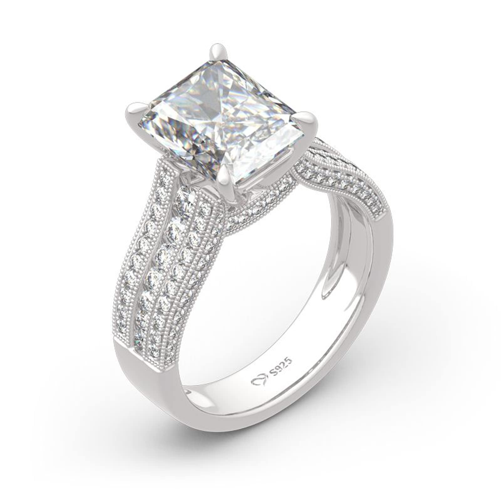 Jeulia Classic Radiant Cut Wedding Ring:Sterling Silver Halo Diamond Bridal Set Engagement Band Best Anniversary Promise Valentines Jewelry Gift with Box (White diamond, 6.5)
