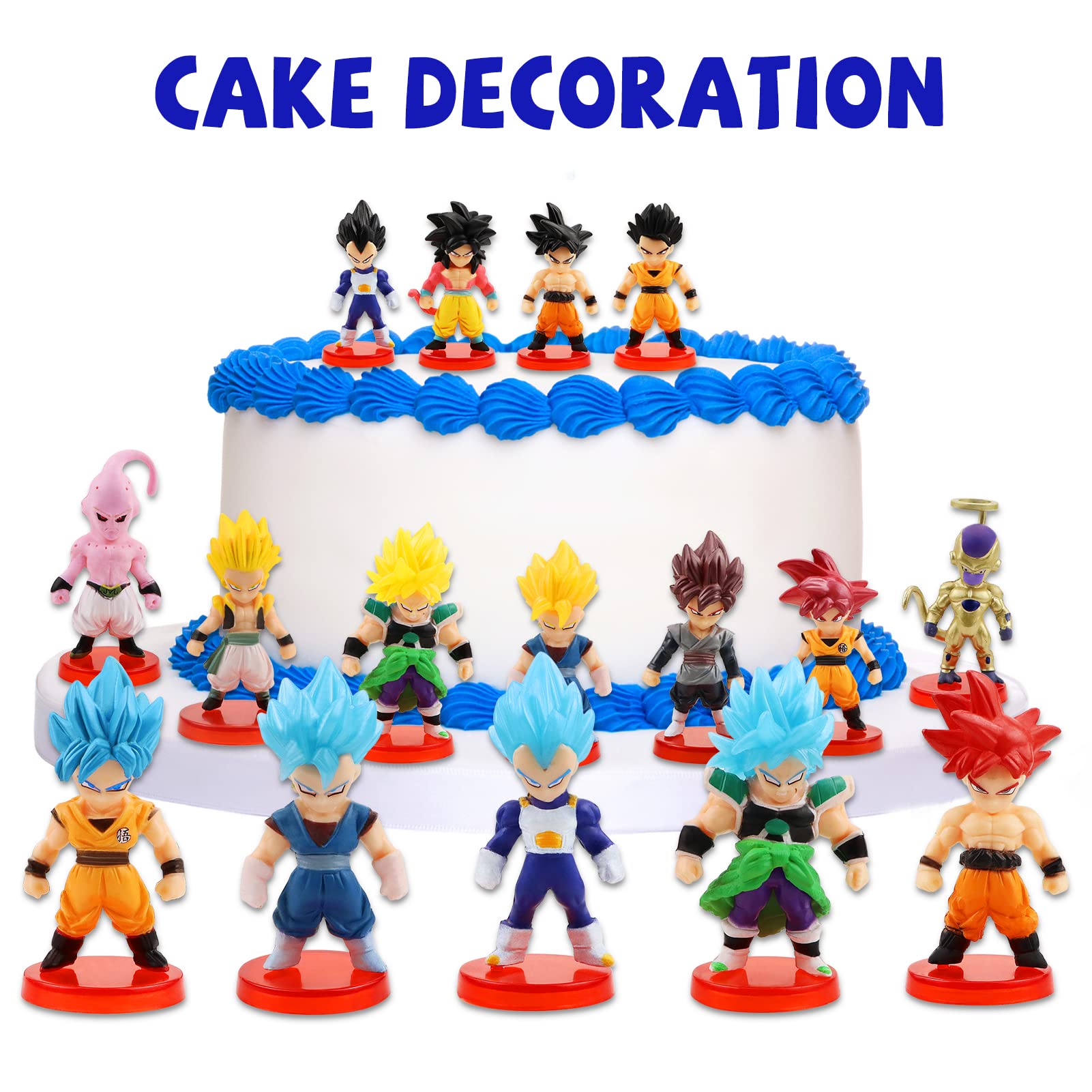 HONGFENG 16 Pack DBZ Anime Cartoon Cake Toppers,3" Goku Figures Cake Toppers Set.