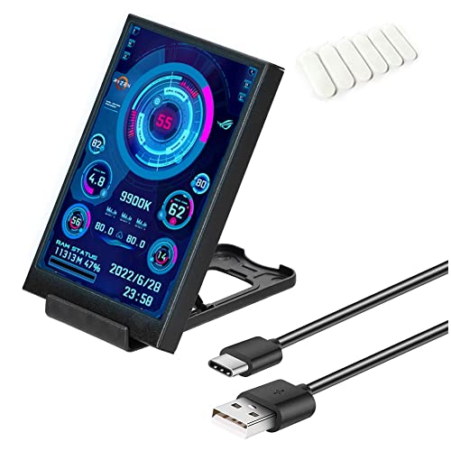 MAKIVI 1 Set Computer Monitor Computer Secondary Screen for Mini ITX Case 3.5 Inch IPS CPU GPU RAM HDD Monitoring USB Display AIDA64 Black