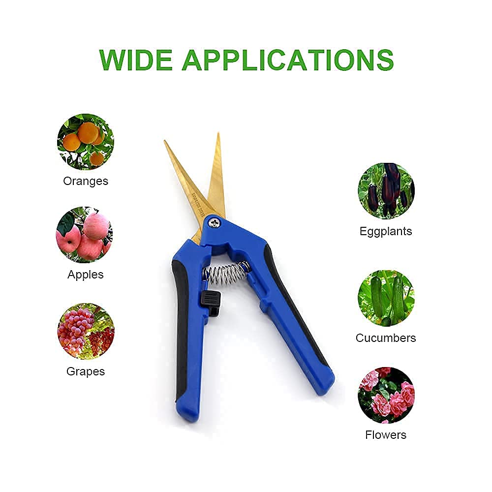 HOMEANING Gardening Shears Combination Set, Blades Gardening Hand Pruning Snips Titanium Coated Precision Bonsai Pruning Shears, Convenient and Efficient Flower Cutters 2PCS (Blue, Orange)