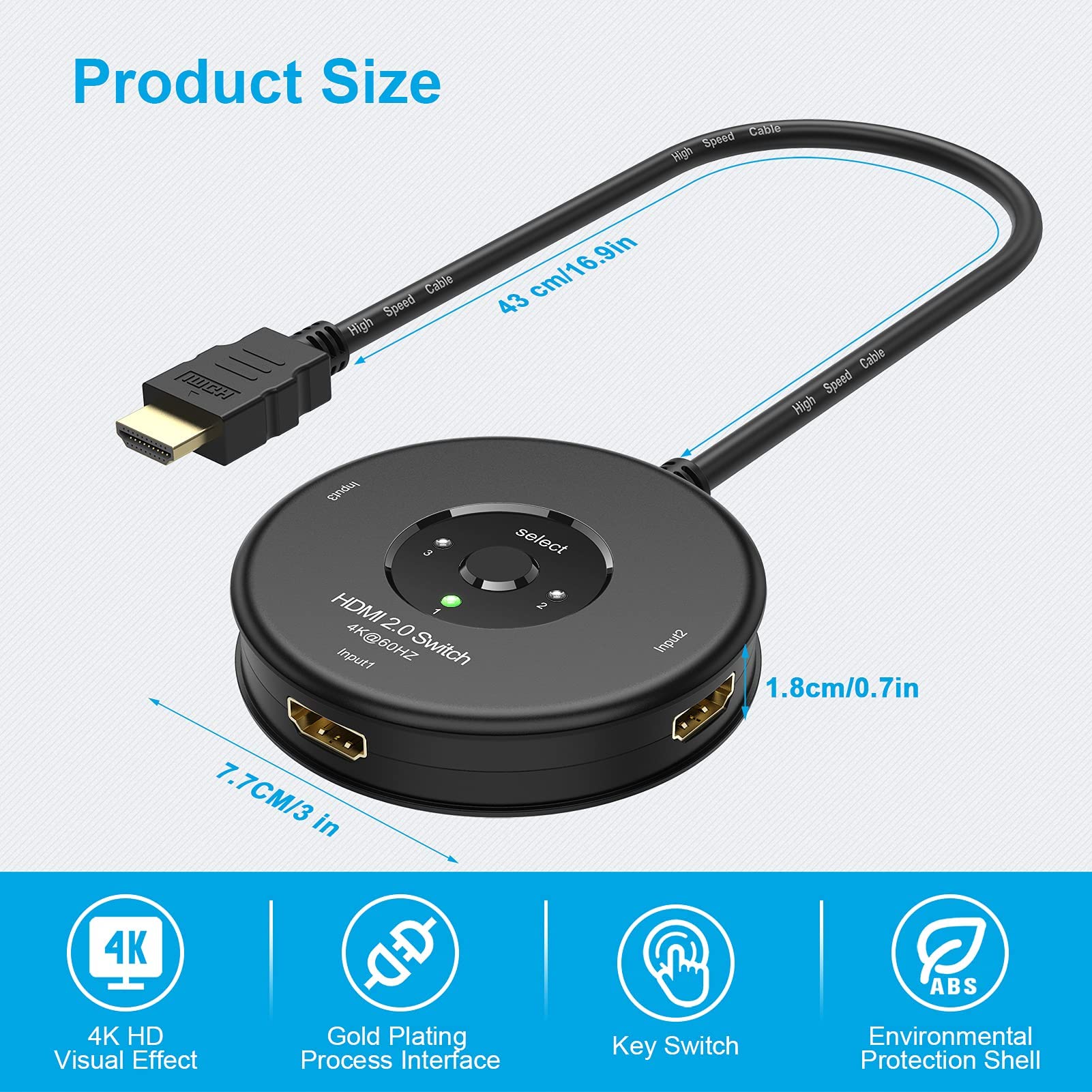 HDMI Switch 4K 60Hz, 3 in 1 Out HDMI Splitter for HDTV/Xbox/PS5/Fire Stick/DVD Player/PS4/PS3 4K 1080P 3D, Meofia HDMI Hub 3 Port HDMI Switch Box, HDMI 2.0 Switcher Multi HDMI Adapter