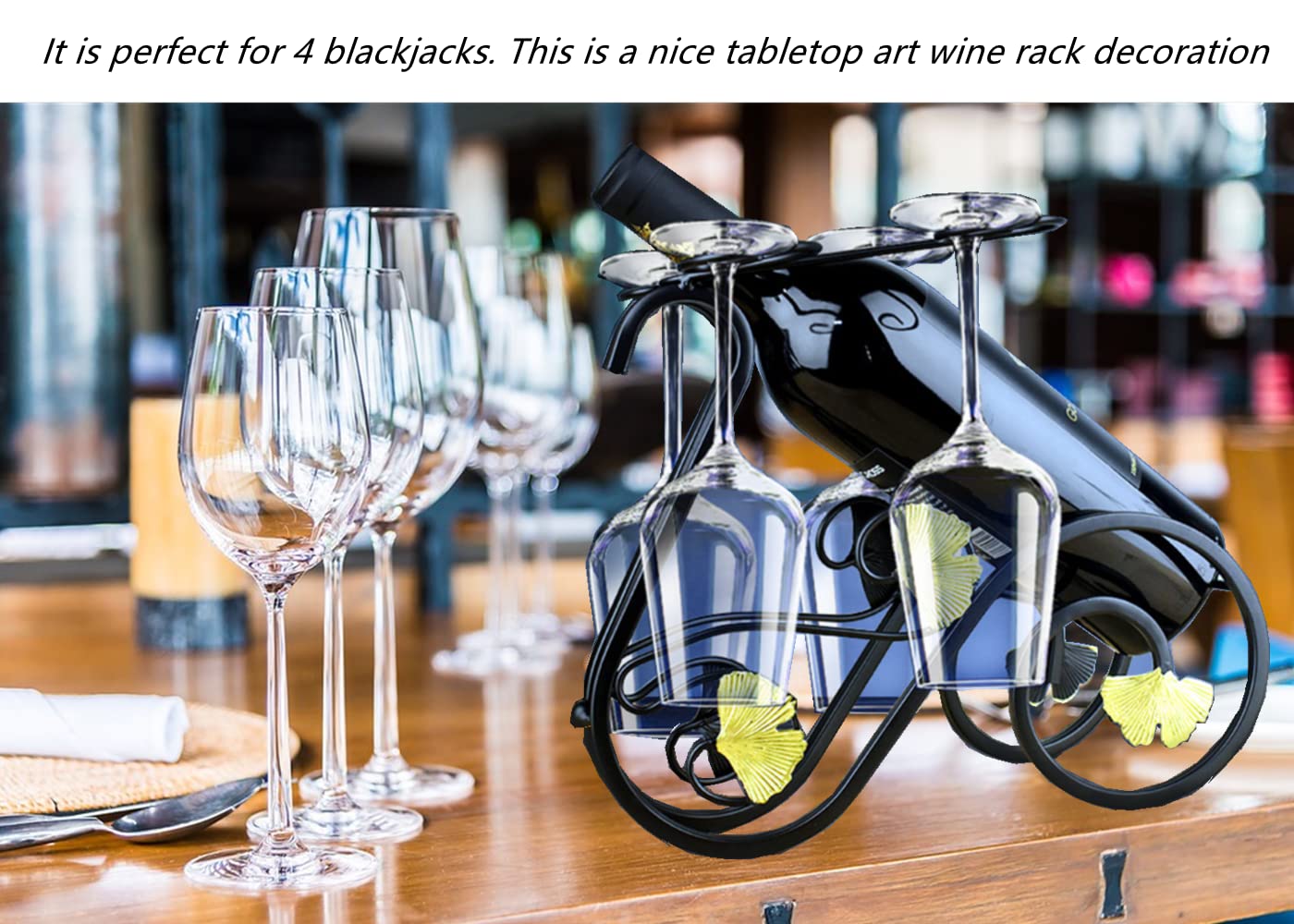 Homya Wine Rack - Under Cabinet Goblet Wine Bottle Holder Glass Storage Rack Metal Storage Rack for Easy Access and Storage of Wine Glasses Black Swan 4 Glasses + 1 Bottle