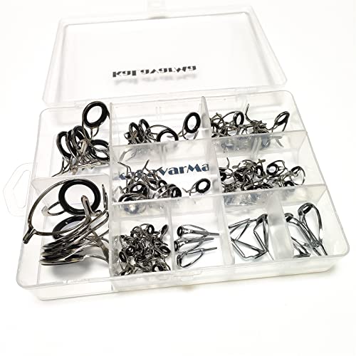 Kalavarma Fishing Rod Repair Kit Mixed Size Double Leg Ceramics Stainless Steel Guide Casting Rod Guides 65pcs (White, A)