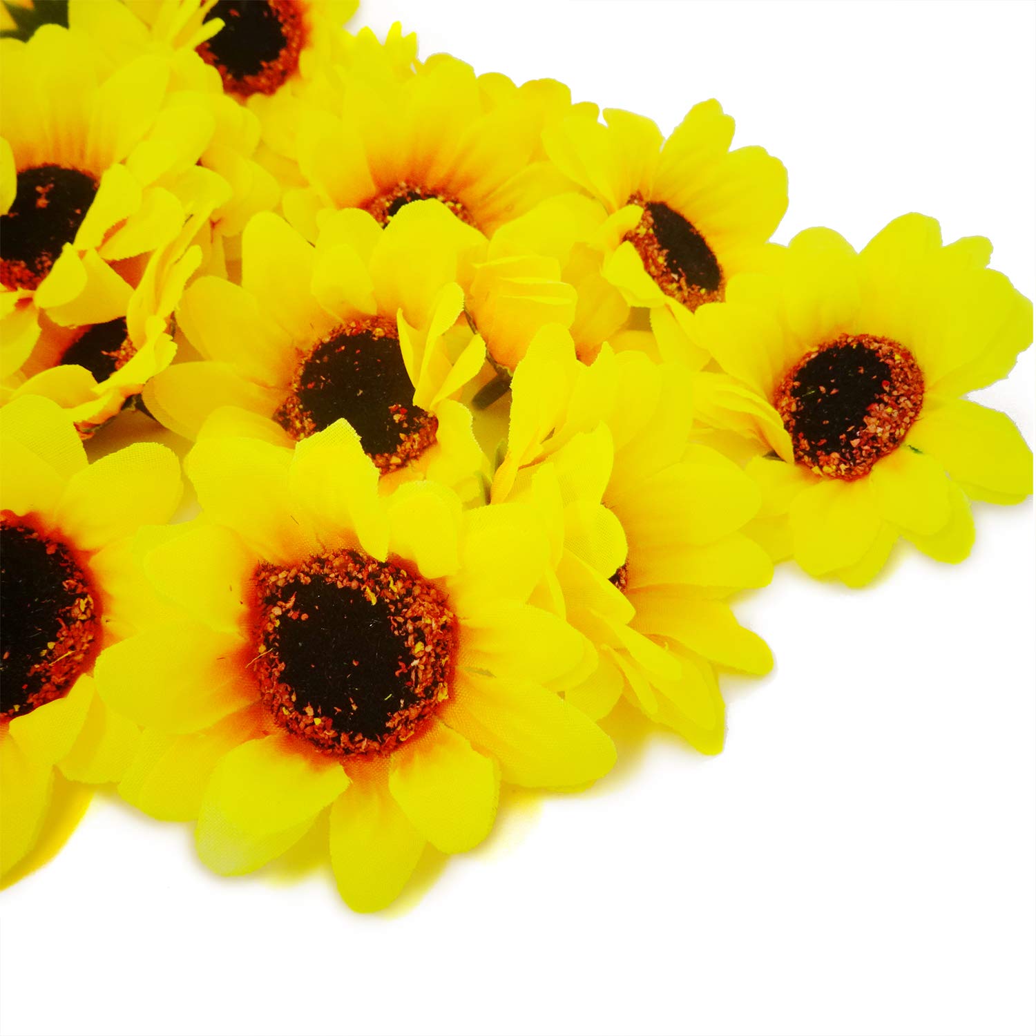 HONBAY 50PCS 7cm/2.75inch Artificial Silk Yellow Sunflower Heads Fabric Floral for Home, Wedding, Garden, Craft Projects