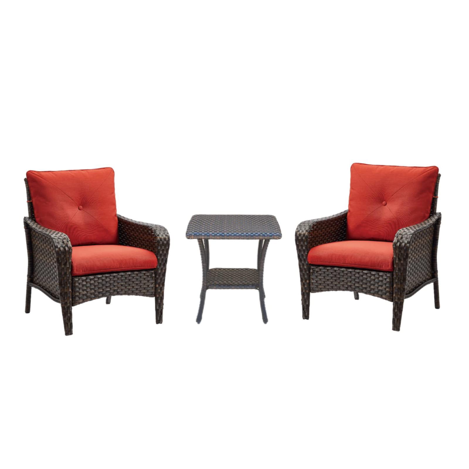 HUMMUH Outdoor Wicker Patio Chairs Set of 2 with Side Table,PE Rattan Bistro Table and Chairs for Yard Backyard Lawn Porch