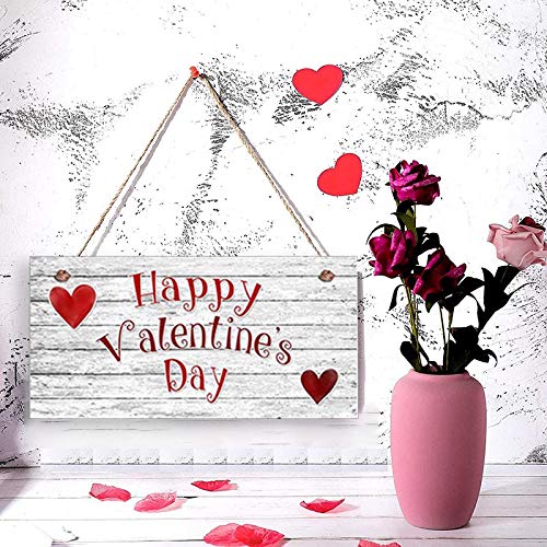 Happy Valentine's Day Sign, Red Hearts, Distressed Wood Style Sign, 6" x 12" Sign, Valentine's Day Gift, Holiday Door Sign(E4-WH219)
