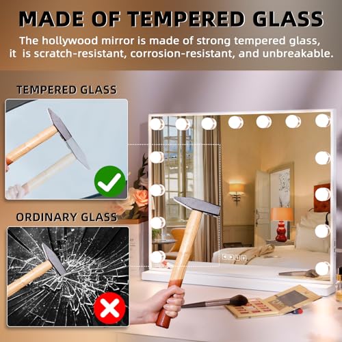 Hansong Hollywood Vanity Mirror with Lights, Bluetooth, 15 LED Bulbs, 3 Lighting Modes - White