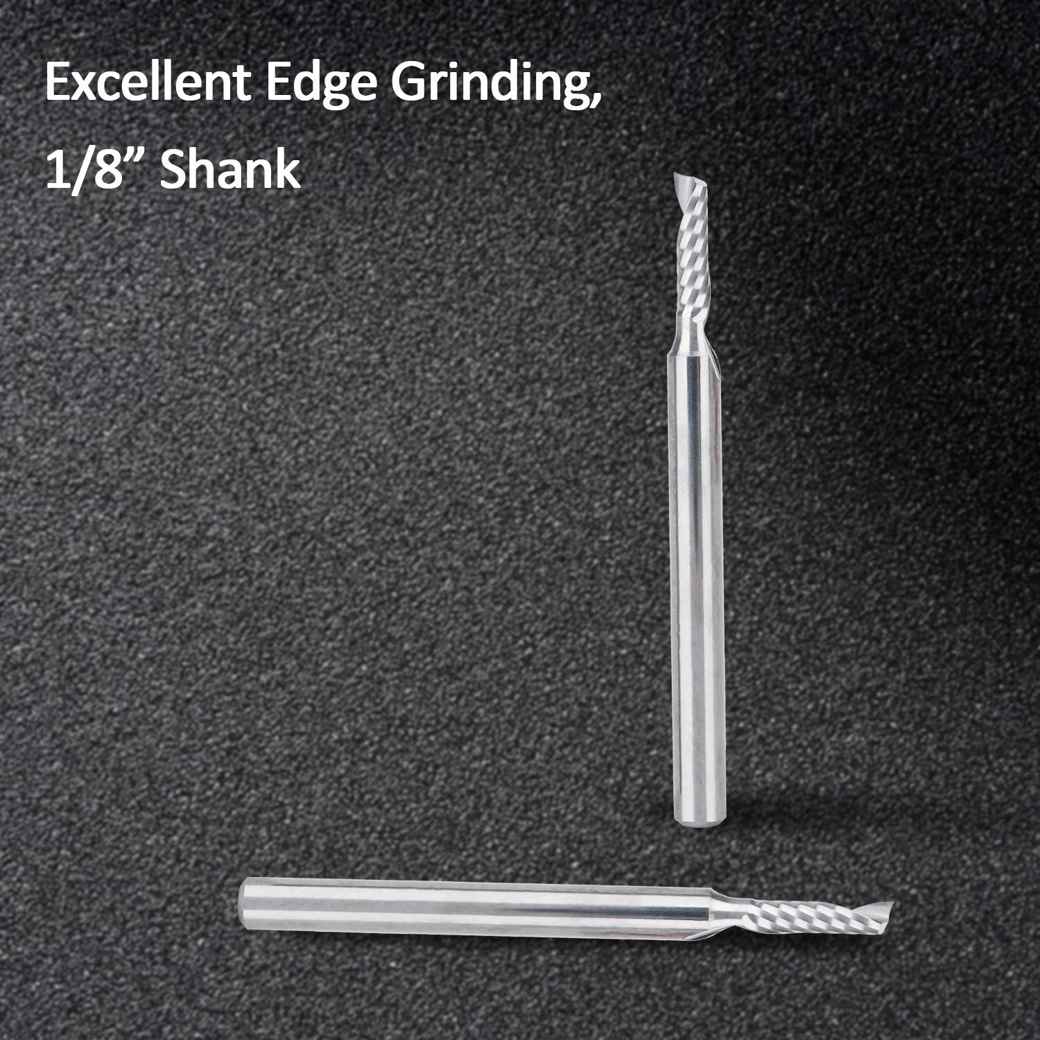 HQMaster CNC Router Bits, 10 Pack 1/8β Shank Spiral Upcut Router Bit 1 Flute End Mill Set Milling Cutter 2mm Cutting Single Flute Tungsten Steel Engraving Tool 8mm CEL, 38.5mm OAL for MDF Acrylic PVC