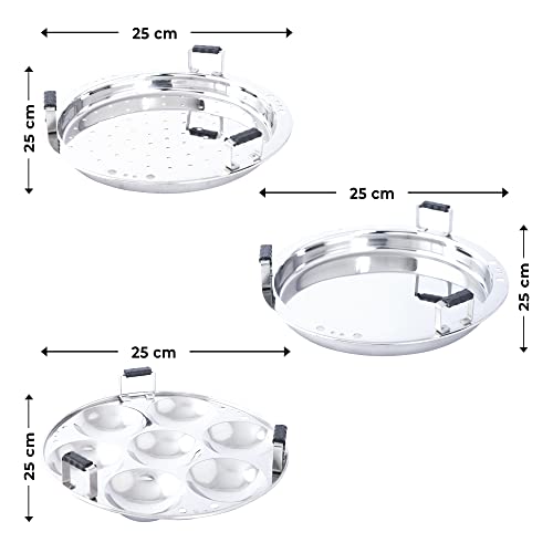 KSJONE All-in-One Hard Anodized Big Size Multi Purpose Idli Cooker and Steamer with Multi Kadai and 5 Plates 2 Idli Plates | 2 Dhokla | 1 Patra Plate