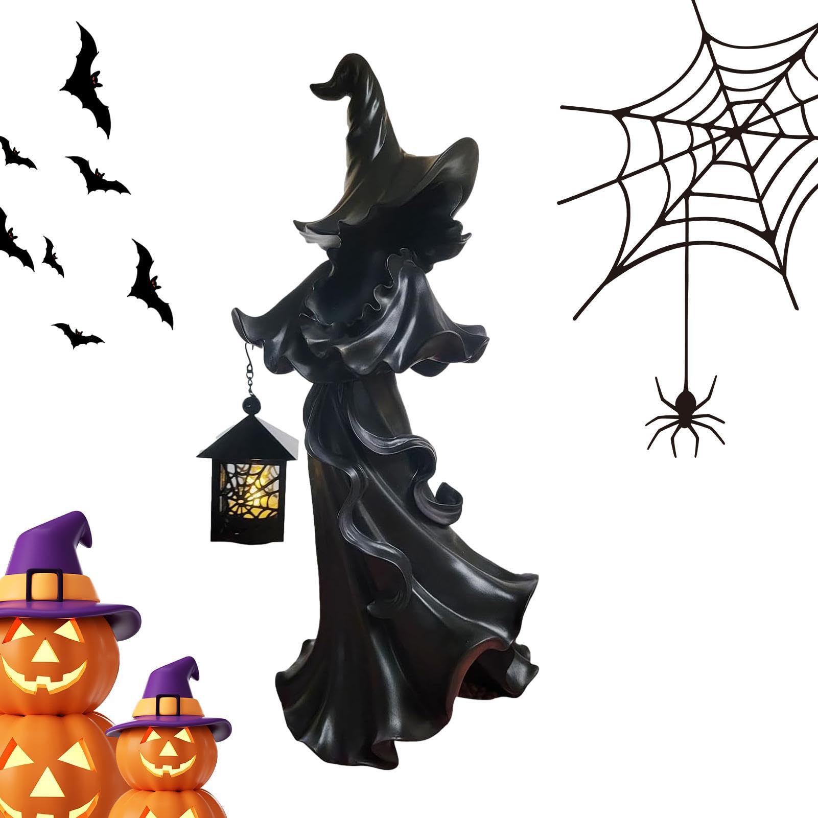HEGZA Ghost Lantern Statue, 10cm Halloween Garland, Cracker Barrel Ghost Witch Messengers with Lantern, Scary Resin Sculpture Usable for Halloween, Thanksgiving, Christmas, Wedding