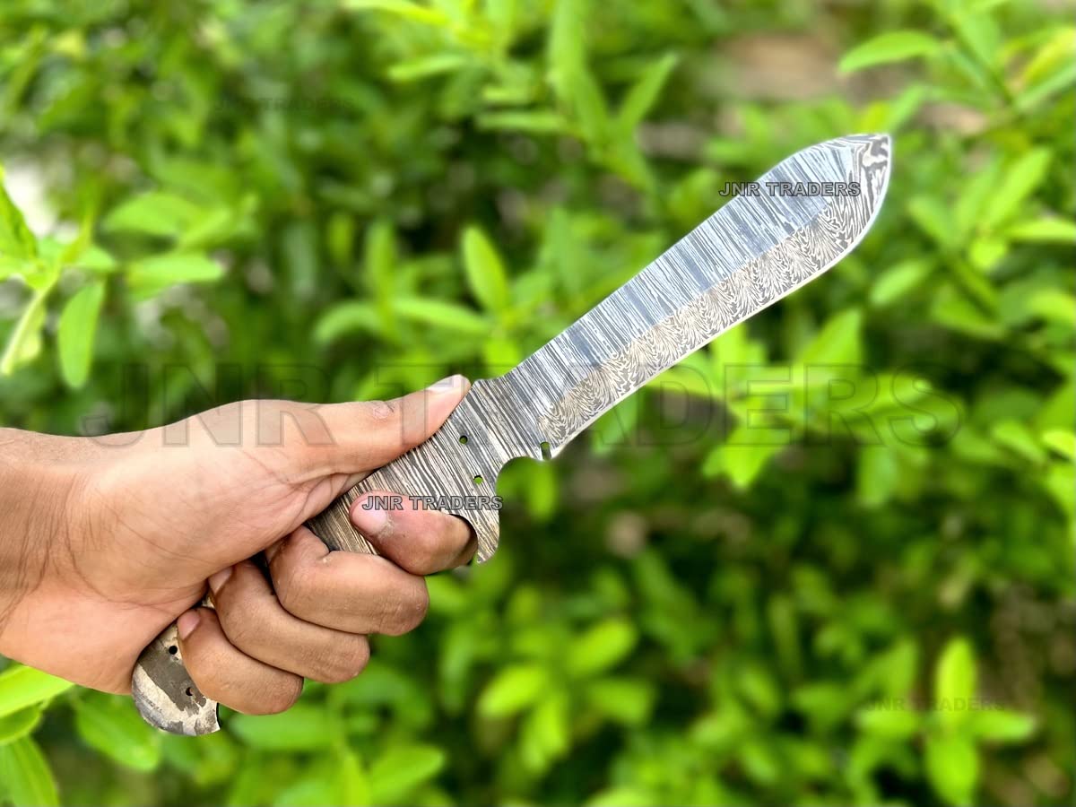 JNR Traders Damascus Steel Blank Blade Knife Making Material 12" Handmade Fixed Blade Hunitng Skinning Camping knife Blank Bushcraft Edc Knives Blanks VK3714