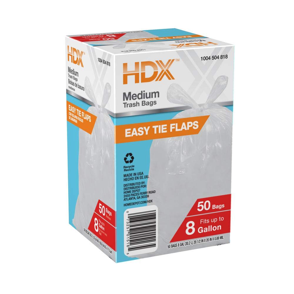 HDX 8 Gal. Flap Tie Medium Kitchen Bags (50-Count)