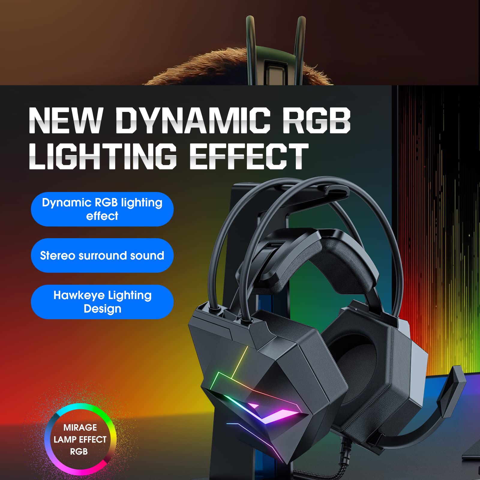 HOLULU Lightweight Gaming Headset, Flying-Wing Self-Adjusting 3.5mm Headphones with RGB, Surround Sound, Noise Reduction Mic, Compatible with PS4 PS5 Xbox One(Adapter Not Included) PC Mobile Phone