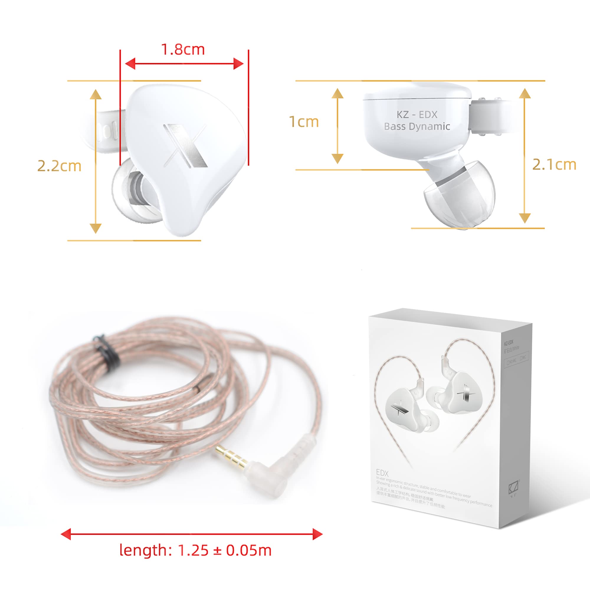 KZ EDX Wired Headset in Ear Entry Level HiFi Headset 3.5mm Detachable 2pin IEM bass Music Game Headset (Black, No mic)