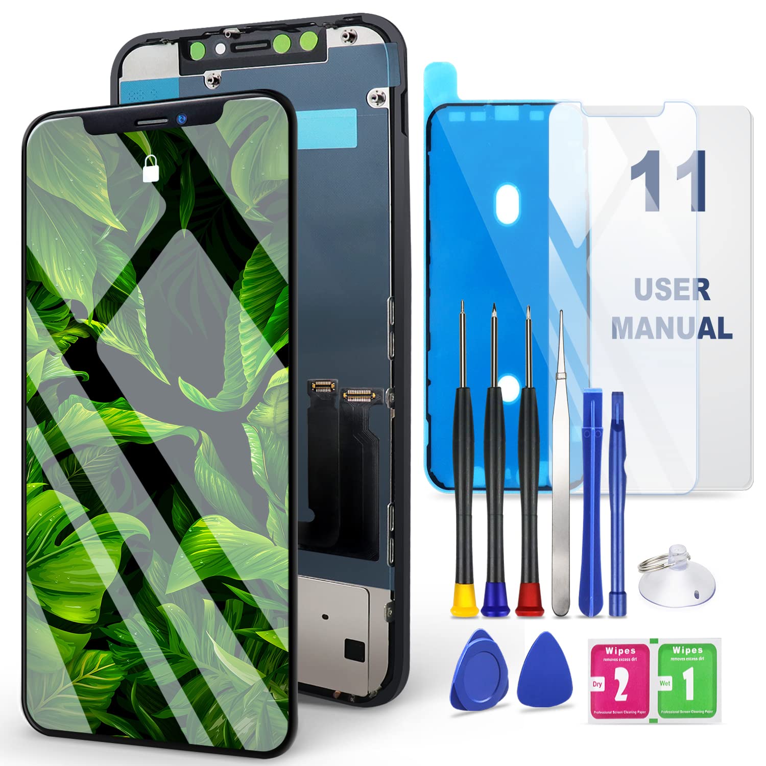 Keytas for iPhone 11 Screen Replacement Kit 6.1 Inch LCD for iPhone 11 3D Display Touch Screen Digitizer Full Assembly with Tools Kit+ Screen Tempered Protector+ Waterproof Frame Adhesive.