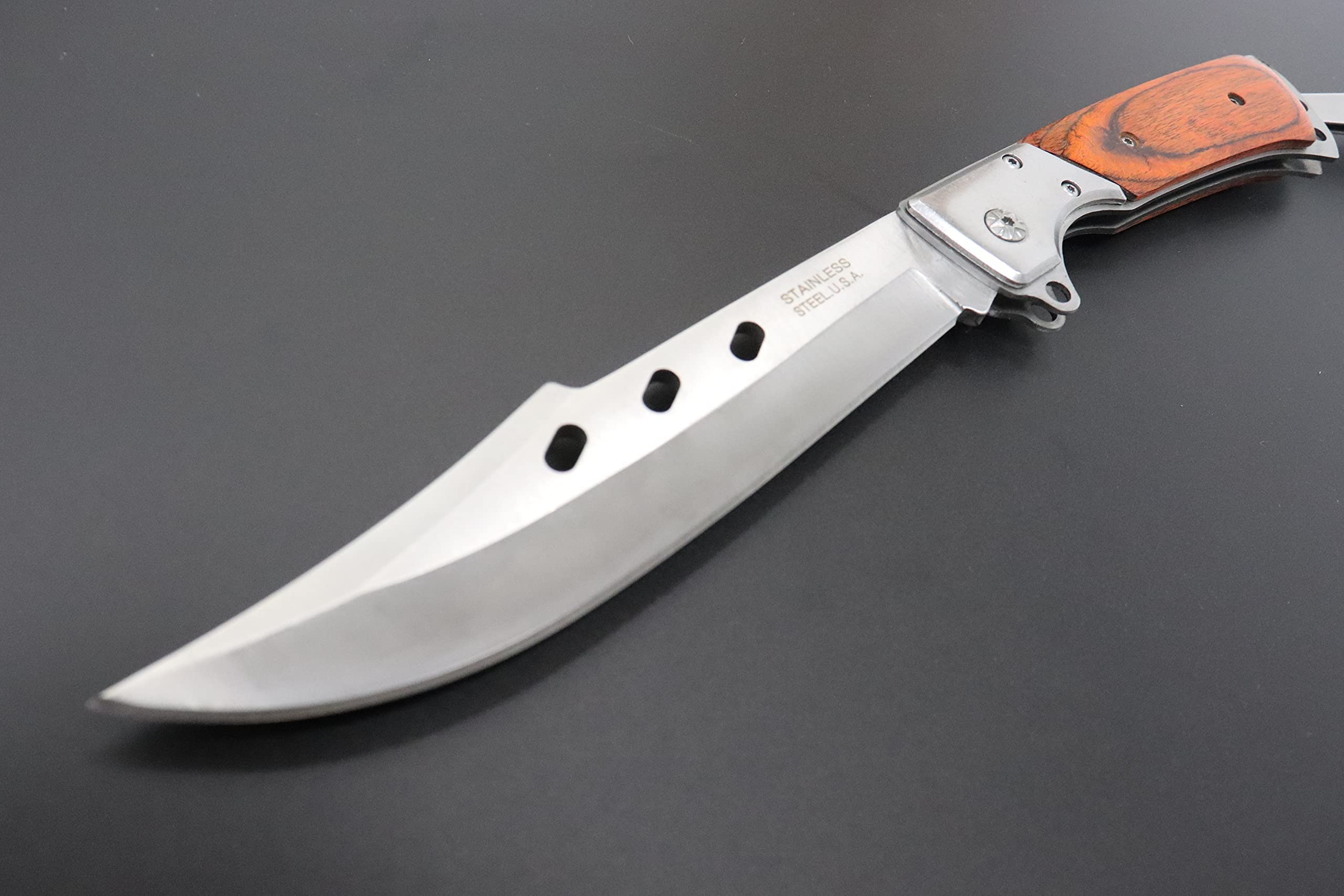 Henceelly 11 Inch Wooden Handle tactical knife,EDC Men's Folding Knife, Foldable Long Blade Pocket Knife - Big Blade Folding Knifefor Outdoor, Camping, Gift