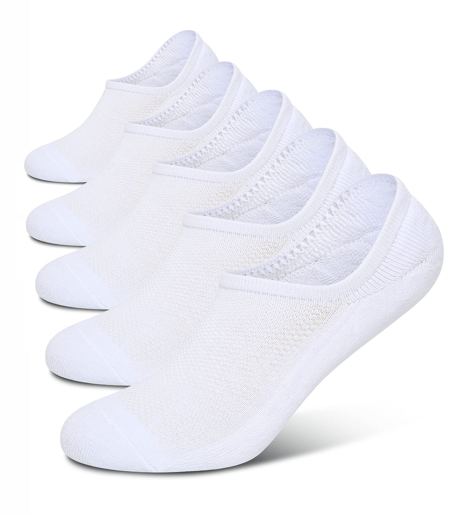 Henwarry Women's Thick Cushion Low Cut Cotton Ankle Socks Running Mesh No Show Athletic Socks-5 Pairs (A02-White, 9-11)