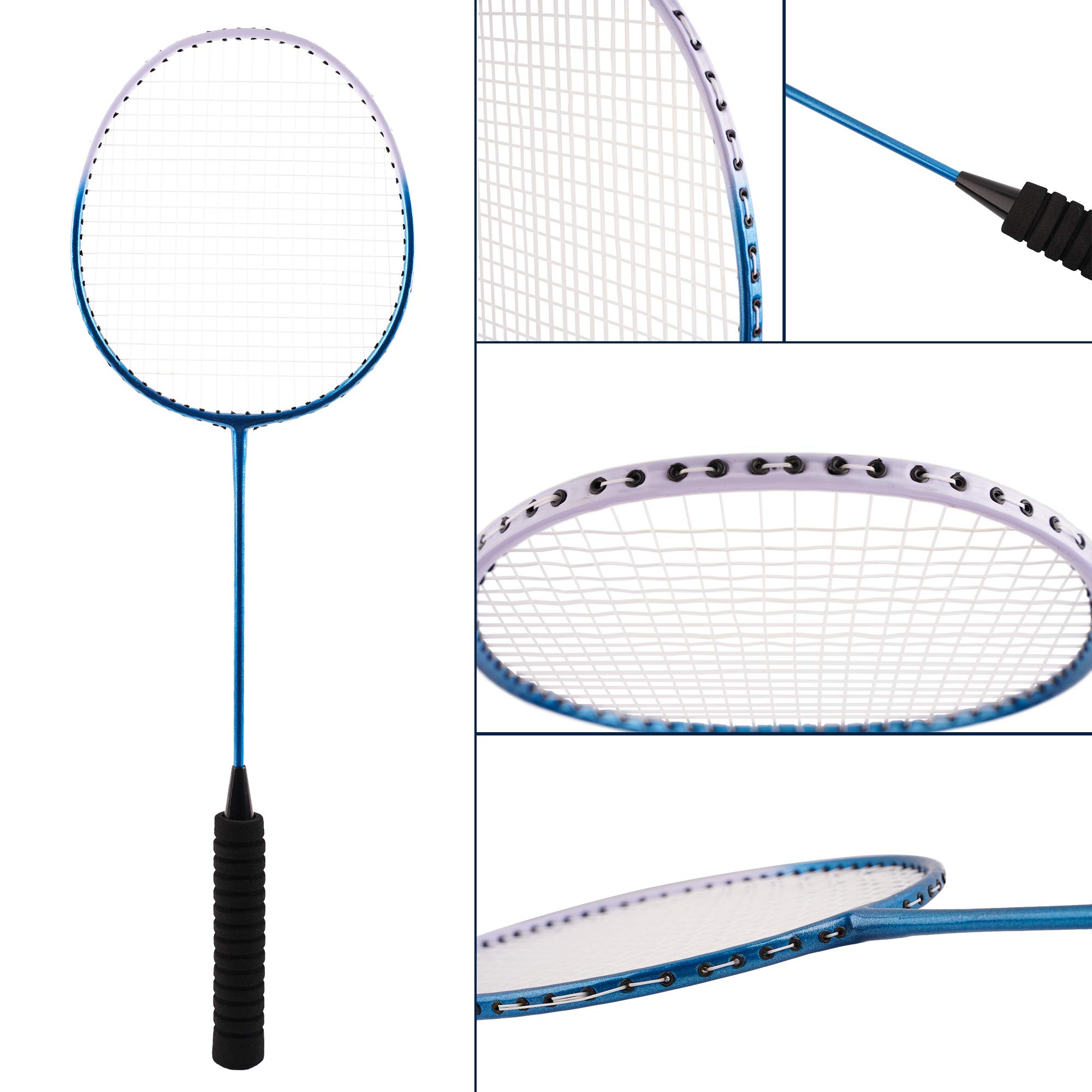 HIRALIY Complete Badminton Set, Badminton Rackets Set of 4 for Outdoor Backyard Games, Includes 1 Portable Badminton Net, 4 Rackets, 12 Plastic Shuttlecocks, 4 Replacement Grip Tapes and 1 Carry Bag