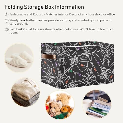 Halloween Spiders Web Storage Basket Bins Decorative Toy Organizer Bins Laundry Hamper Baskets with Handles for Bedroom Office Clothes Pet Nursery Living Room,1 pcs