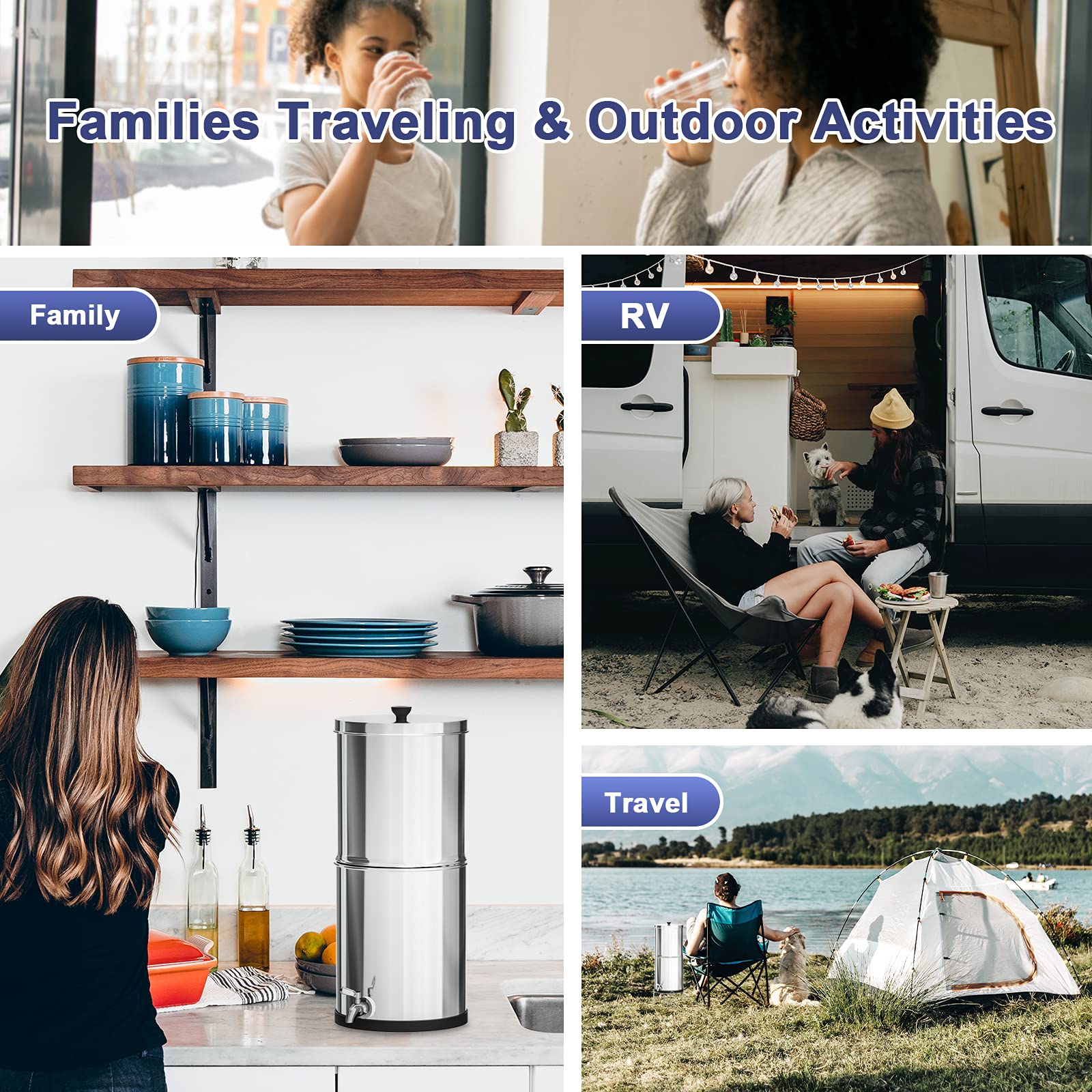 Joypur High Capacity Gravity-Fed Water Filter System with 2.9 Purification Filters and Stand for Home Camping Travel Outdoor Activities Emergencies,2.9 Gallon Countertop Water Filter System