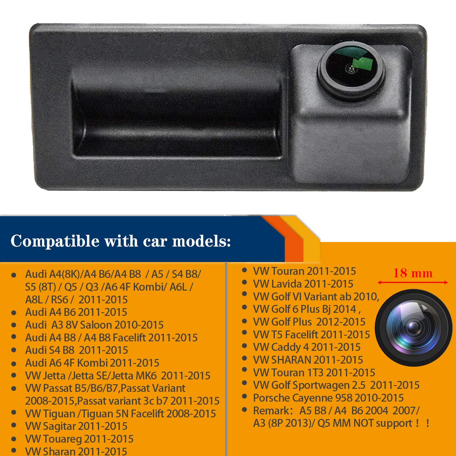 HD 1280x720p Reversing Camera Integrated in Trunk Handle Rear View Backup Camera for A4 B6 B8 Passat B5 B6 B7 3C CC 08-15 /Tiguan/Golf 6 Plus/Touran/Jetta SE MK6/Sharan/Touareg 2010-2015