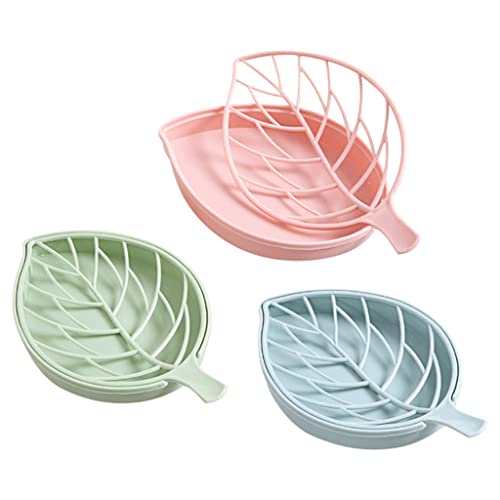 HALOU Leaf Shape Soap Box Drain Soap Holder Box Bathroom Shower Soap Holder Sponge Storage Plate Tray Supplies (Color : Blue, Size : 10.5 * 17.3cm)