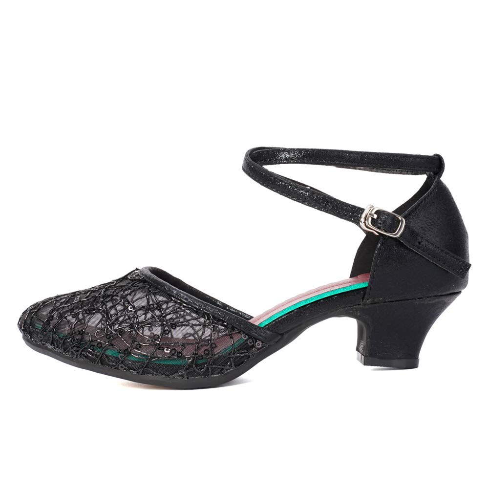 HROYL Women's Synthetic Closed Toe Heels Latin Ballroom Salsa Tango Performance Modern Dance Shoes,DYZKWM-S,Black-3.5,US 8.5