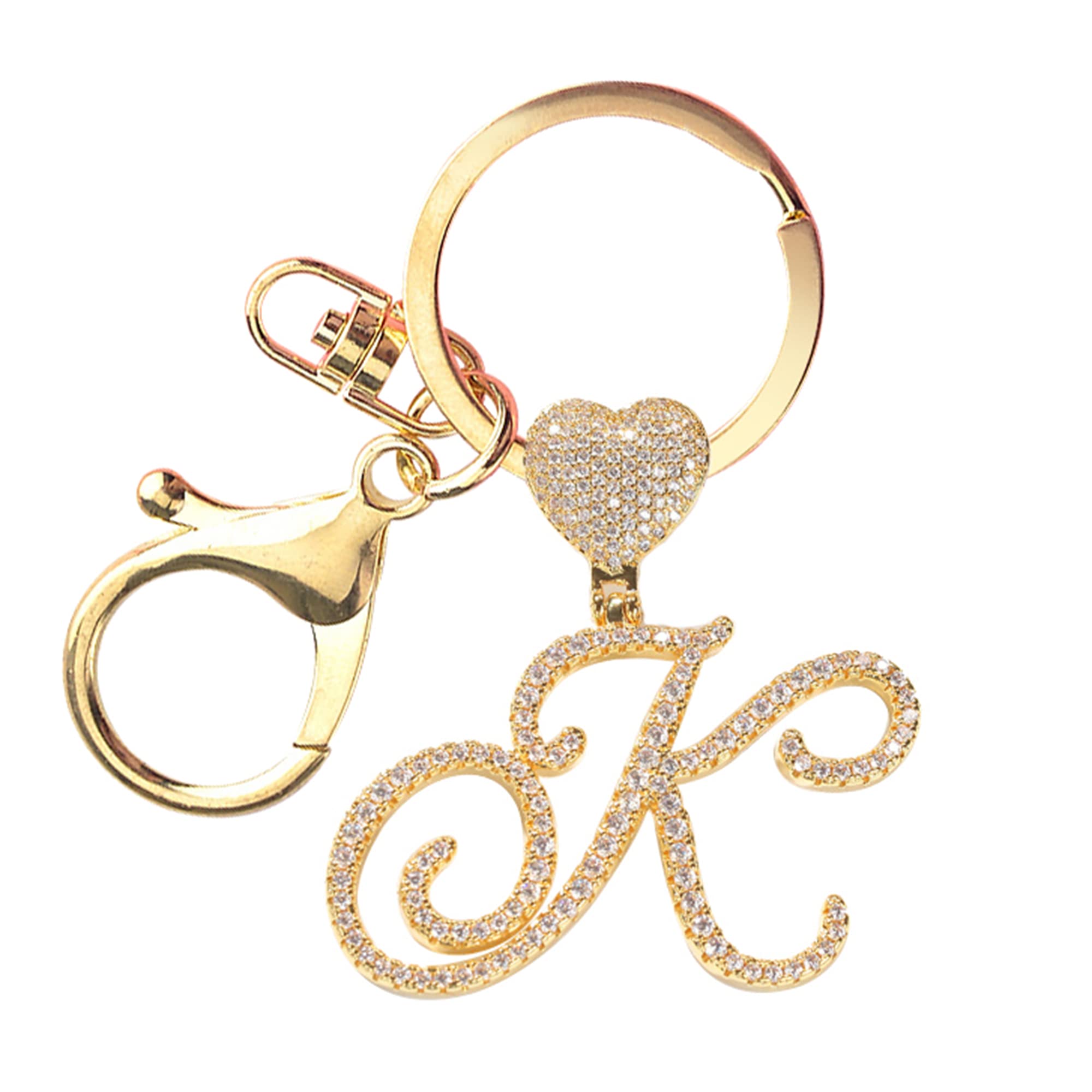 Initial Letter Keychain for Women Girl Crystal Alphabet Letter Keyring A-Z Letter Charm Gold Silver Pendant for Purse Handbag, One Size
