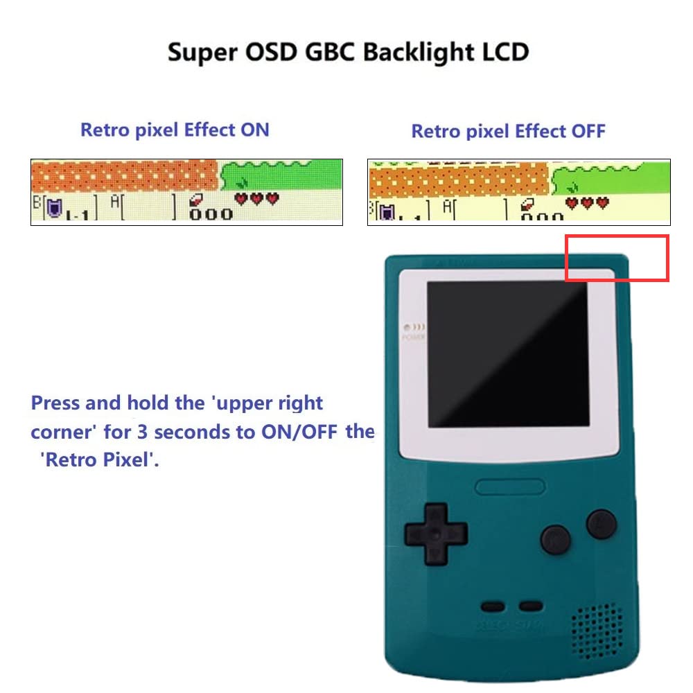 HISPEEDIDO IPS LCD Mod Kits with Q5 OSD Backlit V4 Pro Screen Replacement DIY Console Accessories Compatible with Game Boy ColorGBC (Retro Pixel)