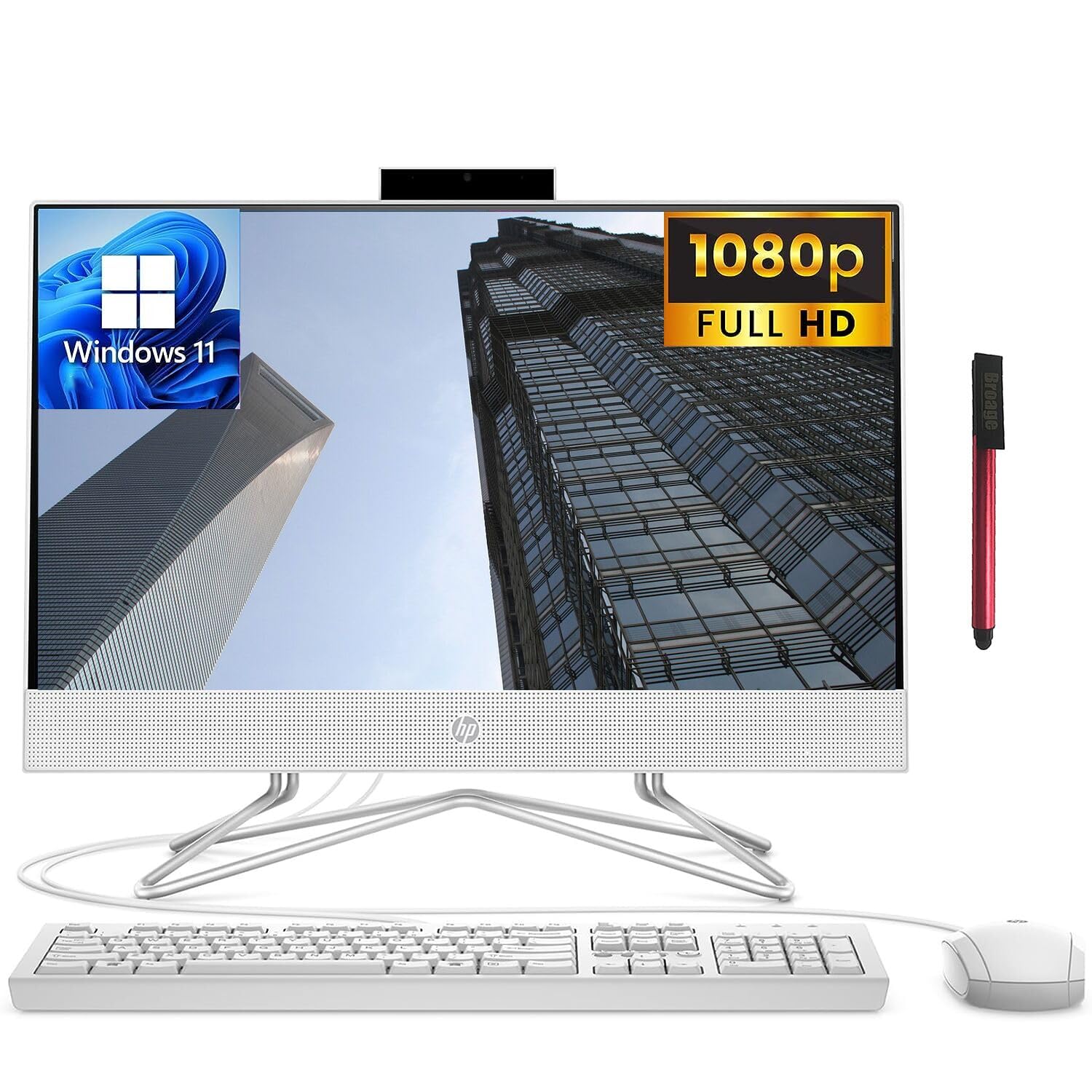HP 22 AIO 21.5" FHD All-in-One Desktop Computer, Intel Celeron J4025 Up to 2.9GHz, 16GB DDR4 RAM, 1TB PCIe SSD, 802.11AC WiFi, BT, Keyboard and Mouse, White, Windows 11 Home, BROAG 64GB Flash Drive