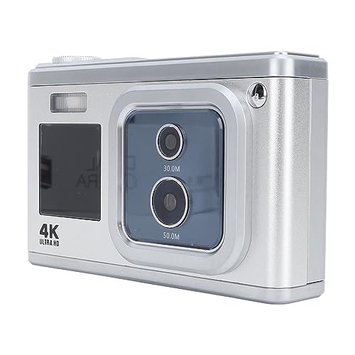 HD 4K Digital Camera, Autofocus Compact Digital Camera Dual Lens Dual Screen for Photography (Silver)