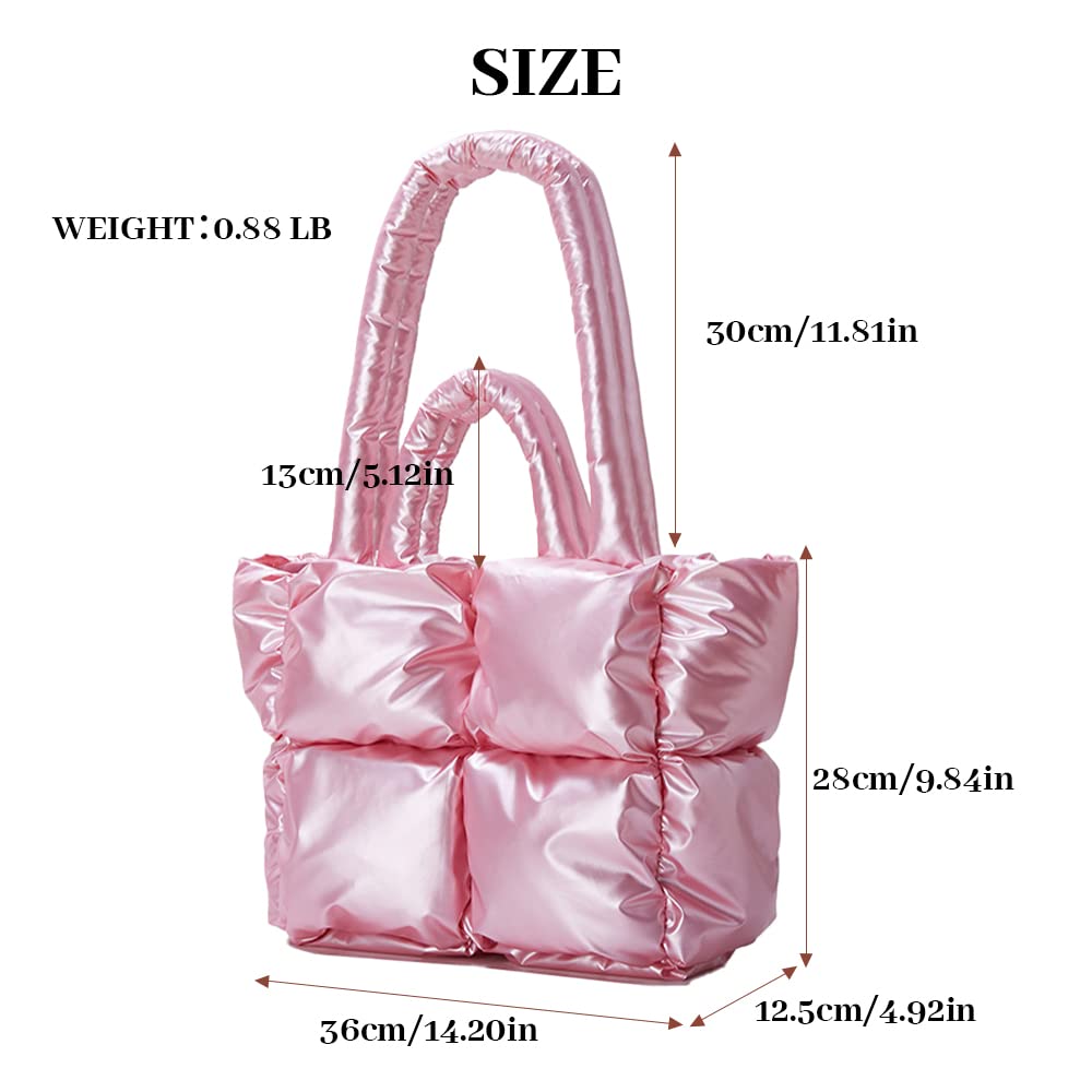JBB Puffer Bag Women Puffy Tote Cotton Padded Designer Handbag Winter Soft Shoulder Bag Chic Purse Sliver