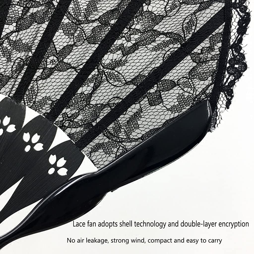 HALAHAI Folding Fan Black Embroidery Shell-shaped Lace Cheongsam Folding Fan Dance Ancient Style Small Round Fan Hand Fan (Color : B, Size : 22cm)