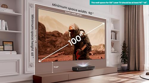 Hisense 100L5H Laser TV Ultra Short Throw Projector with 100" ALR High Gain Screen, 4K UHD, 2700 ANSI Lumens, Dolby Vision & Atmos, HDR10, Google TV, Netflix