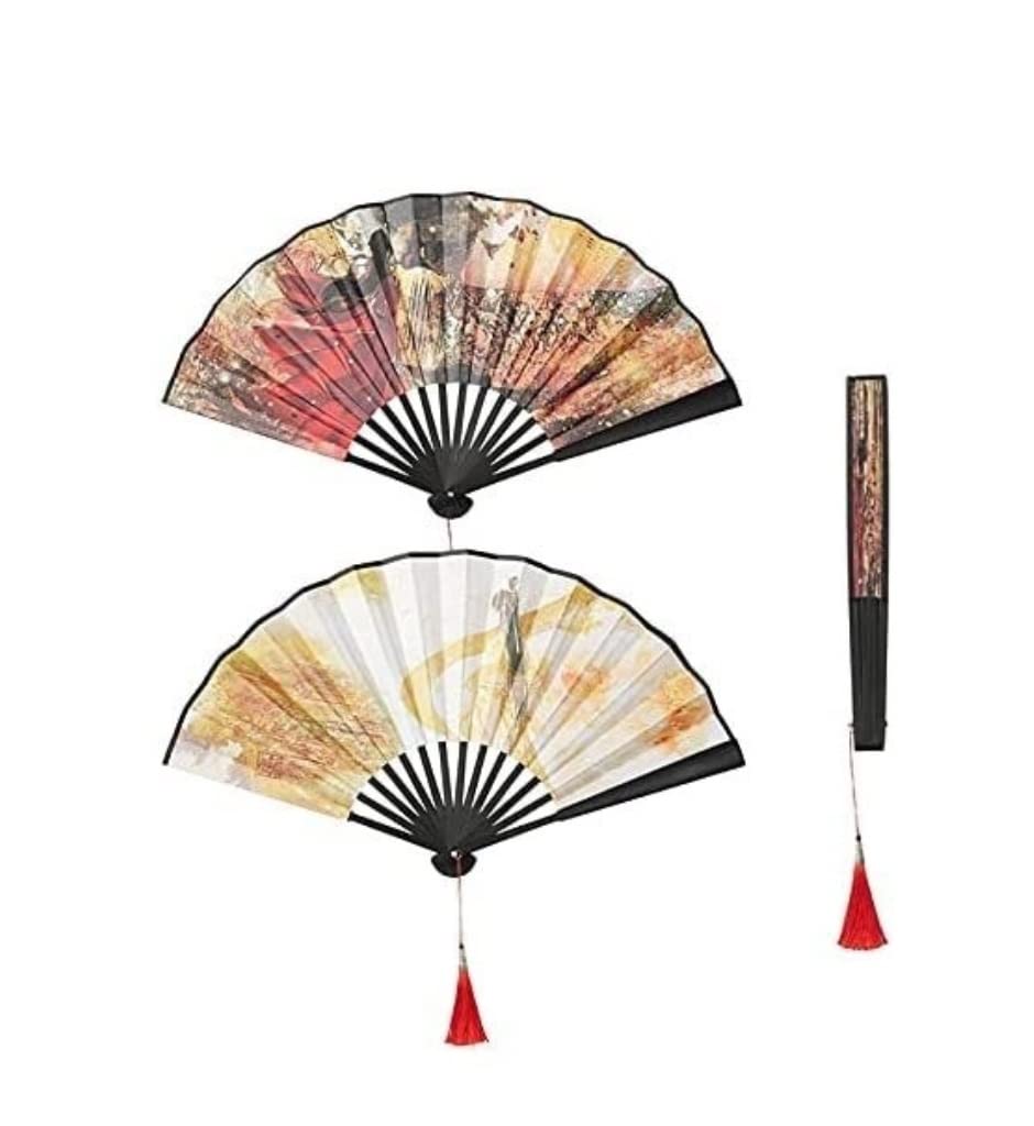 HALAHAI Folding Fan Hanfu Bamboo Folding Fan, Foldable Ancient, Hand Foldable Fan, 2 Printed Sides, Cosplay Costume Fan Hand Fan (Color : 26cm, Size : Folding fan)