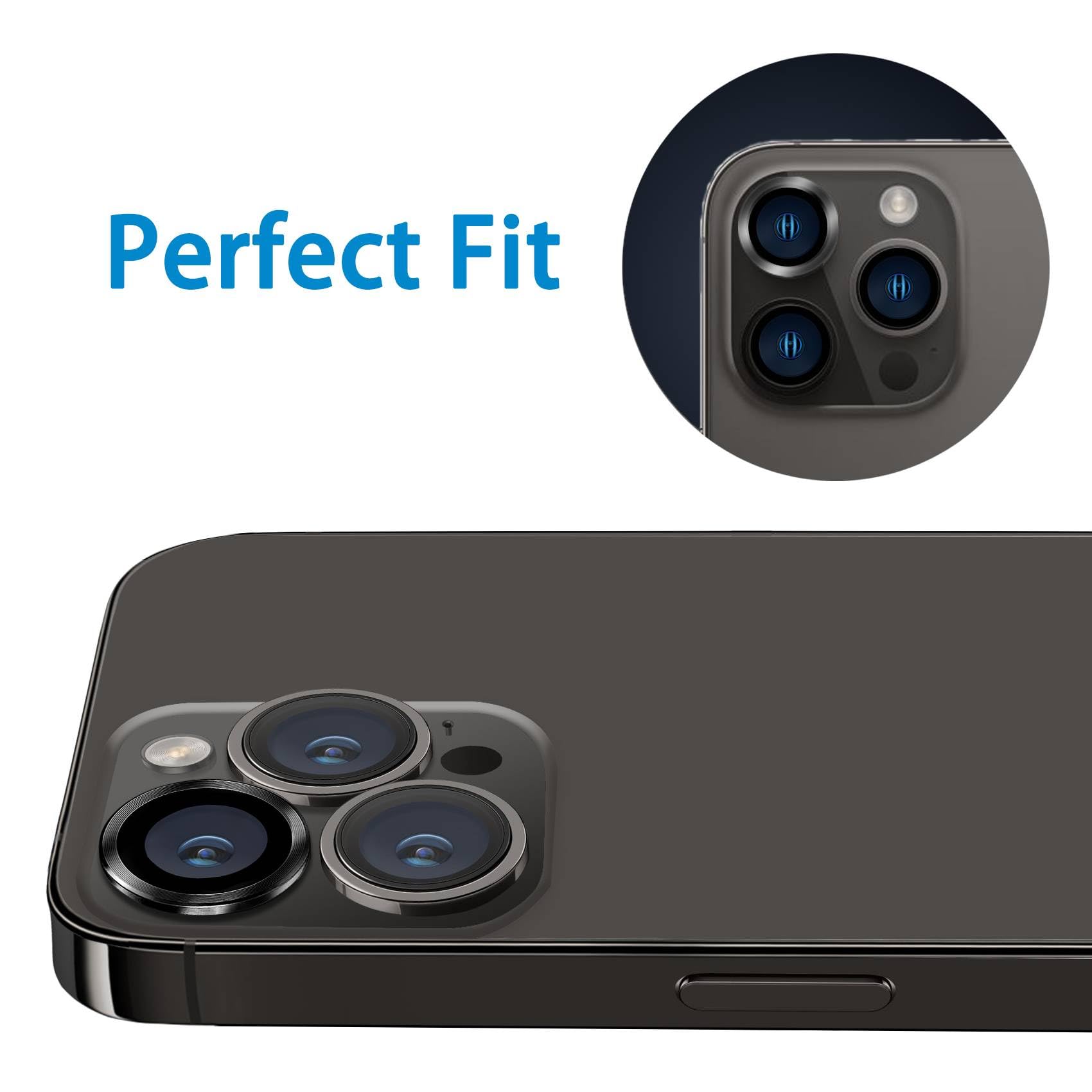 Hsefo Compatible with iPhone 13 Pro for 13 Pro Max Camera Lens Protector, Anti-Scratch Lens Cover 9H Tempered Glass Metal Camera Screen Protector Shockproof Camera Cover Ring -3 Pcs Graphite