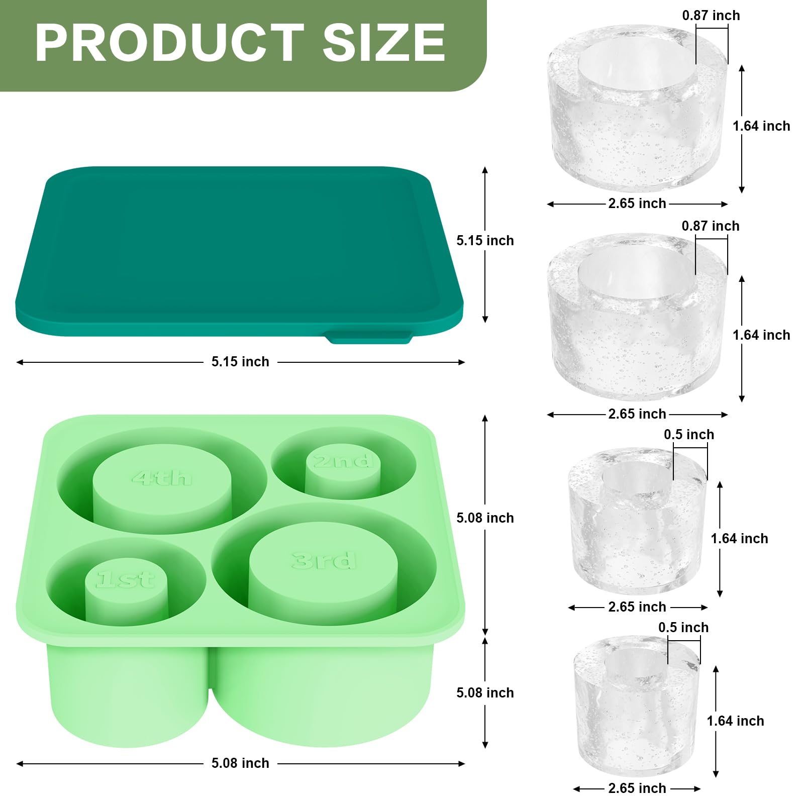 Ice Cube Tray Mold for Stanley 40oz 30oz 20oz 14oz Tumbler Accessories, Alwenid Silicone Ring Ice Maker with Lid for Freezer, Cocktails, Whiskey, Coffee and Juice, BPA Free, Dishwasher Safe(Green)