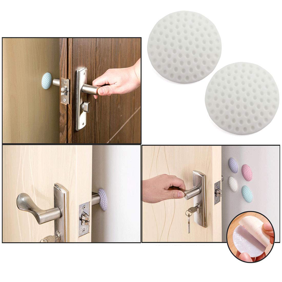 HJ Garden 6PCS Wall Protectors Door Handle Bumpers Buffer Guard Doorknob Rubber Self Adhesive Silencer Crash Pad for Home Office Doorstop Door Stopper(White)