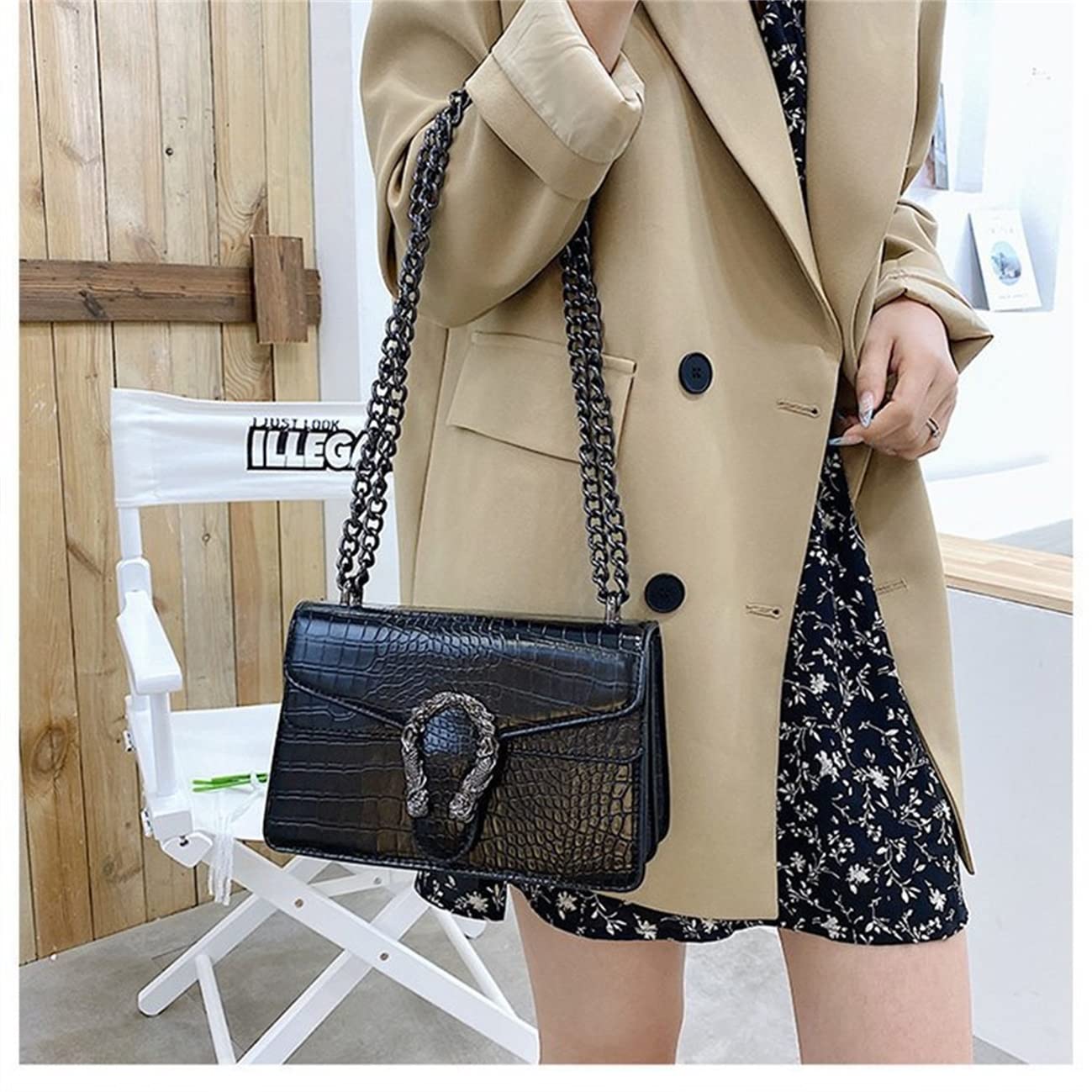 Heyreeg Crossbody Shoulder Evening Bag for Women Leather Messenger Bag Chain Strap Clutch Snake Printed Small Square Satchel Purse
