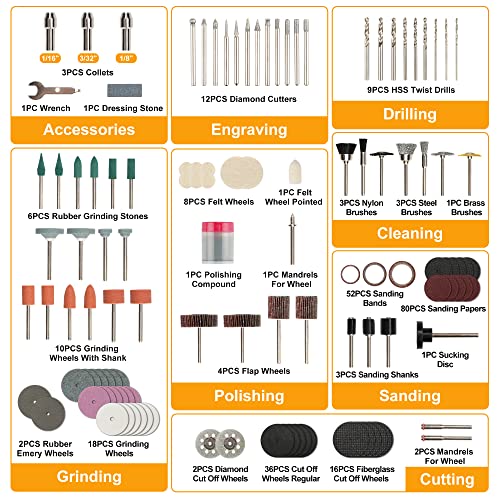 Hoteche 276Pcs Rotary Tool Accessories Kit 1/8-Inch Shanks Universal Accessories Kit Power Rotary Tool Accessries for Carving, Polishing, Sanding, Cutting with Carrying Case
