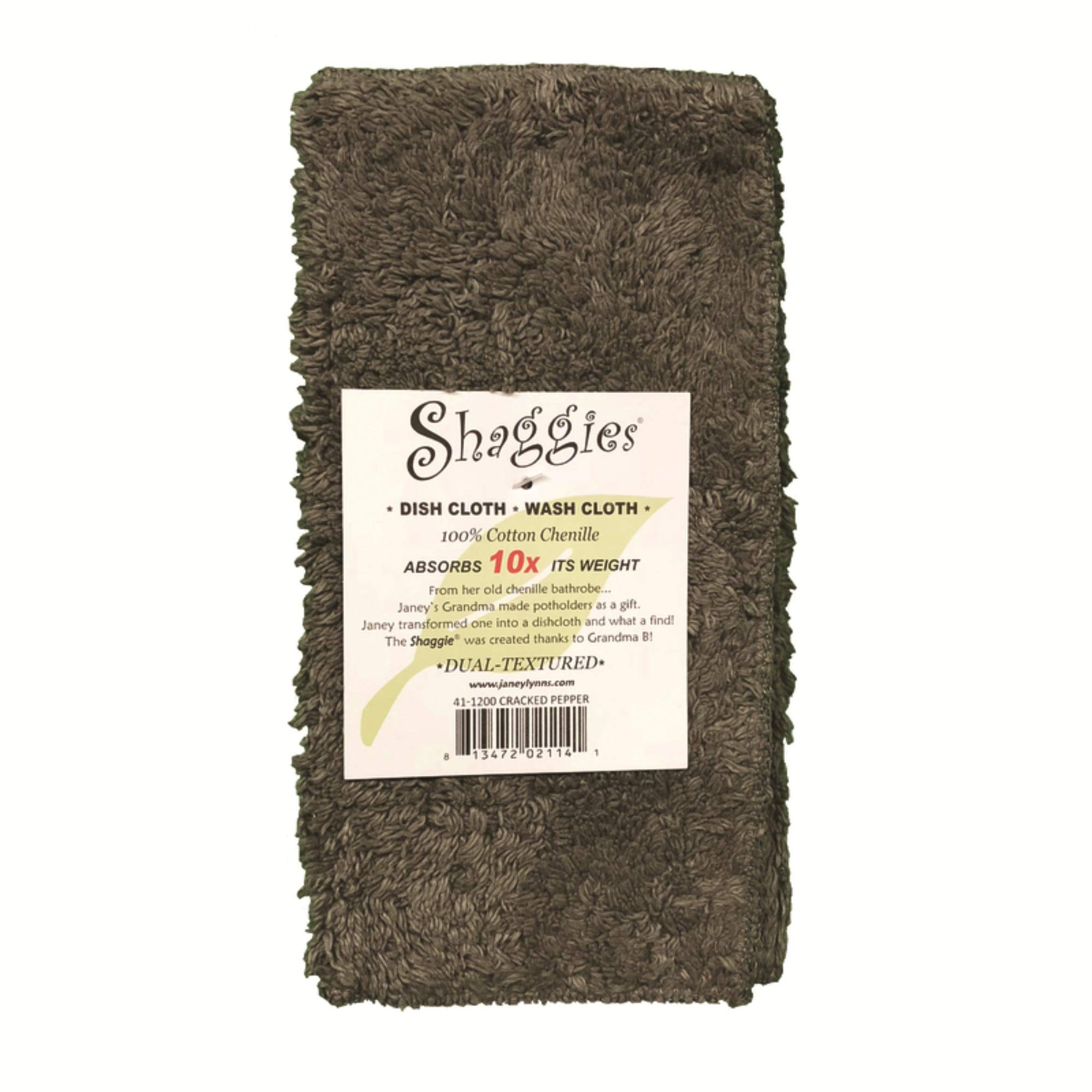 Janey Lynn's Designs Cracked Pepper Color Shaggies 10" x 10" Cotton Chenille Washcloth