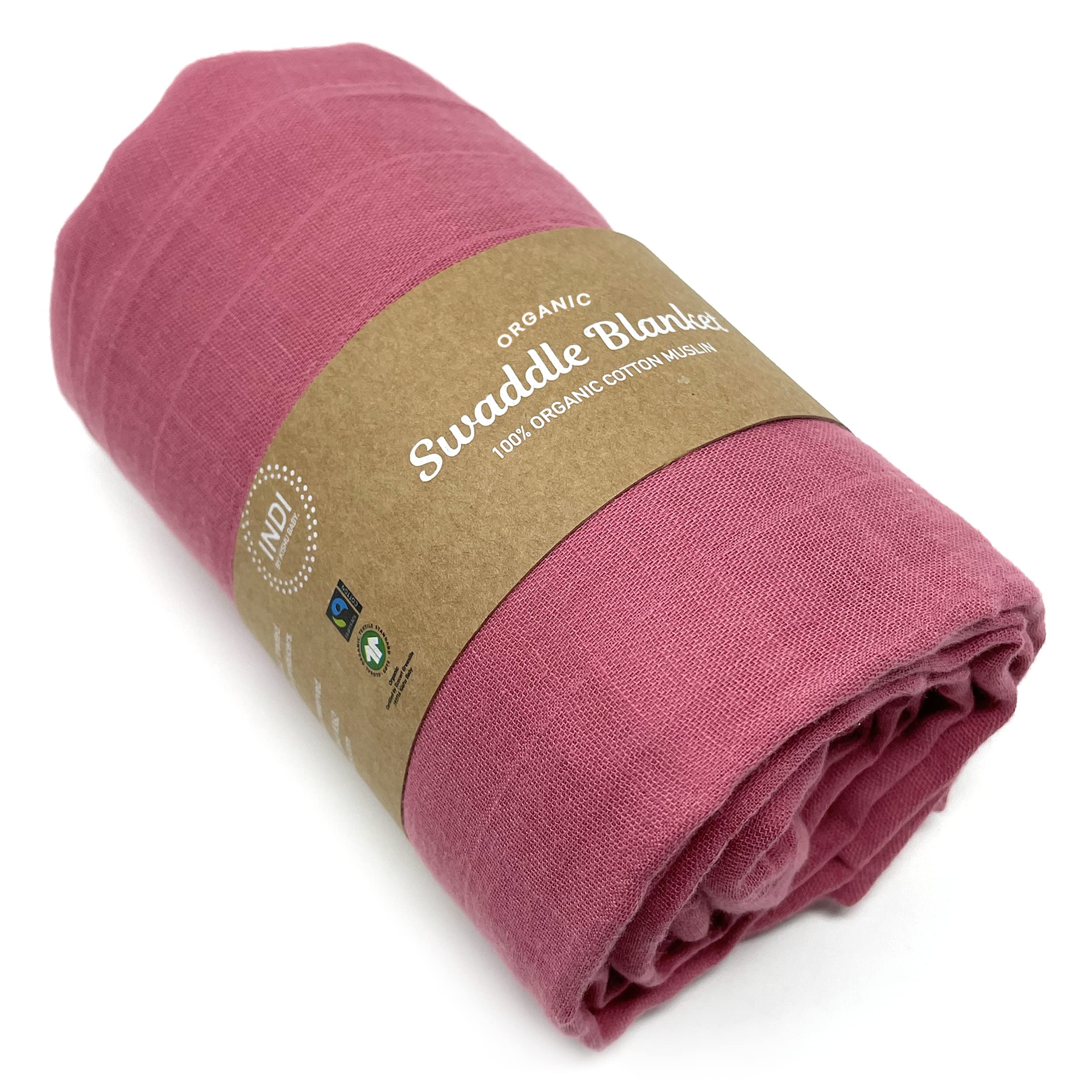 Kishu Baby Indi - Swaddle Receiving Blanket – GOTS Organic & Fairtrade Certified Muslin Swaddle Blanket — Stone Washed for Extra Softness – Indi (Sage)
