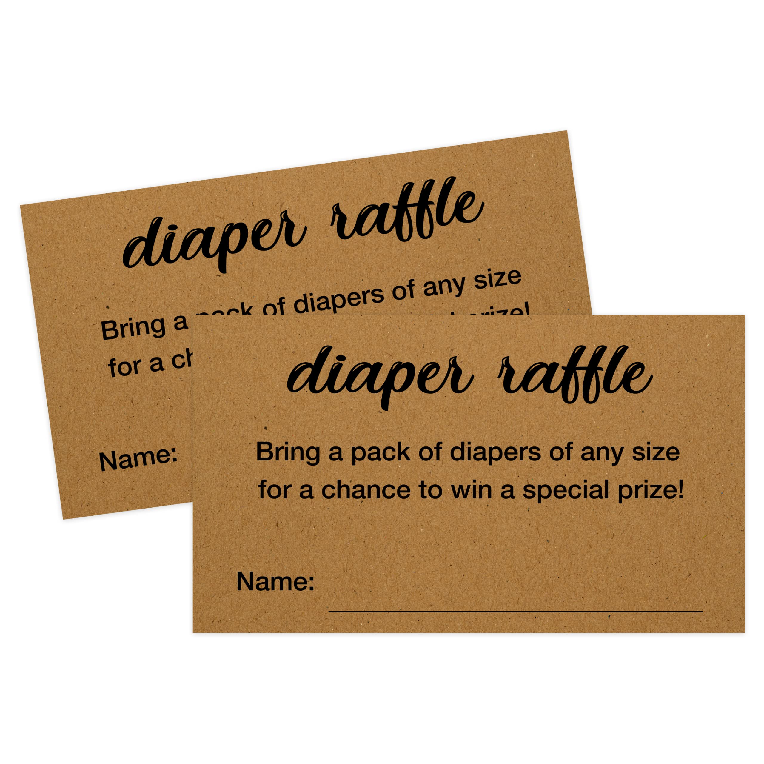 Kraft Baby Shower Invitation Inserts, 50-Pack Baby Shower Cards, 3.5 x 2 Inches (Diaper Raffle)