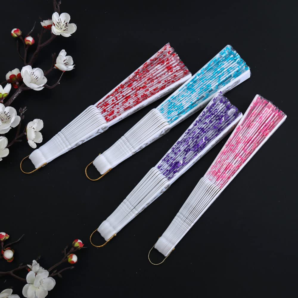 Hand Fans for Women Foldable, 4Pc Folding Hand Fan Elegant Floral Silk Fans Exquisite Large Portable Chinese Fan Summer Handmade Home Decorative Folding Fans for Dance Wedding