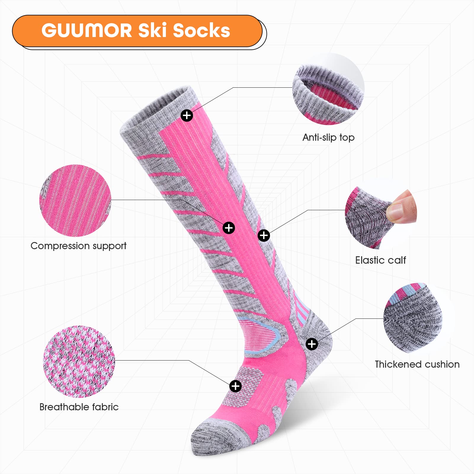 GUUMOR Ski Socks Womens Mens Snowboarding Skiing Warm Thermal Winter Socks 1 Pairs