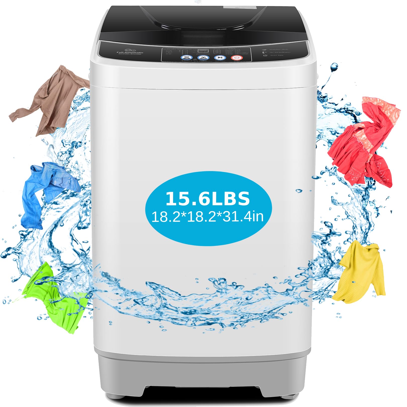 Nictemaw Portable Washing Machine 20Lbs Capacity Portable Washer with Drain Pump 2.8Cu.ft Full-Automatic Compact Washer Machine with 4 Program 4 Water Level 3 Water Temp for Apartment, RV, Dorms