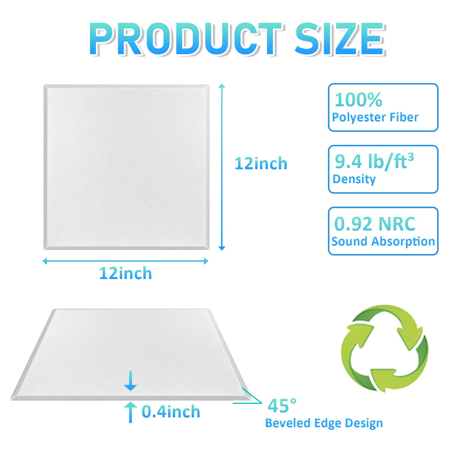 Krightlink 12 Pack Acoustic Panels Soundproof Wall Panels, 12"X12"X 0.4" High Density Self-adhesive Sound Absorbing Panels Sound Proof Insulation Beveled Edge Studio Treatment Tiles (White)