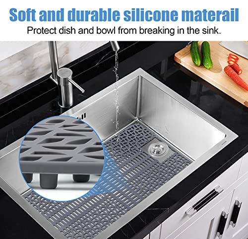 JUSTOGO Sink Protectors for Kitchen Sink,Silicone Sink Mat Grid Accessory 26 "x 13 ",1 PCS Non-slip Grey Sink Mats for Bottom of Kitchen Farmhouse Stainless Steel Porcelain Sink
