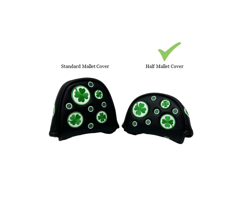 Half Mallet Putter Cover - Original Lucky Clover Putter Cover - Compatible with All Small Mini Mallet Putters - Odyssey, Scotty Cameron, Berttinardi, Taylormade, Titleist, Ping and Mizuno Putters.