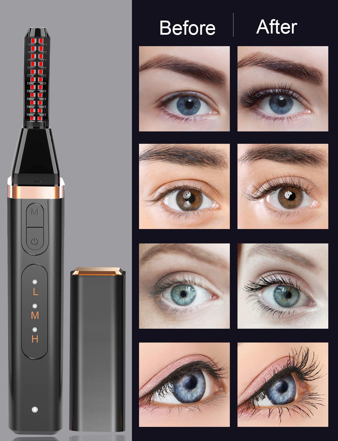 Heated Eyelash Curler, USB Rechargeable Electric Eyelash Curler for Quick Natural Curling,Long Lasting Eyelashes Curl Tool Valentine's Gifts for Women (Black)